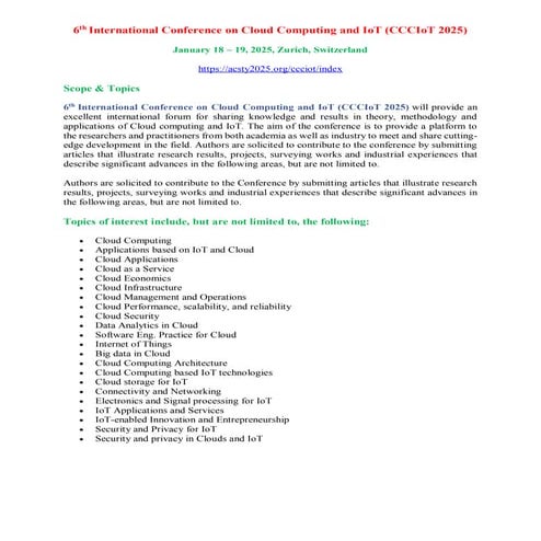6th International Conference on Cloud Computing and IoT (CCCIoT 2025) | PDF