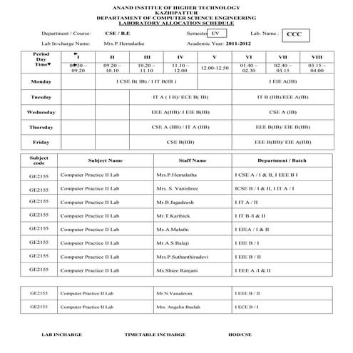 Ccc time table even 2012 | PDF | Education