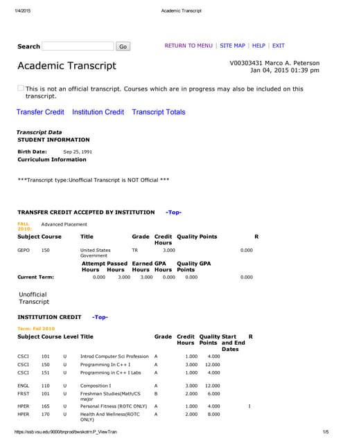 Student transcript | PDF