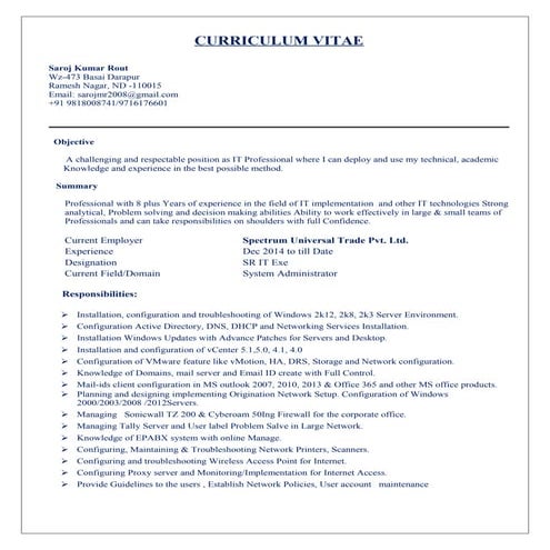 Saroj Kumar Resume Pdf 