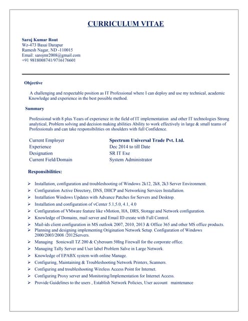 Saroj Kumar Resume Pdf