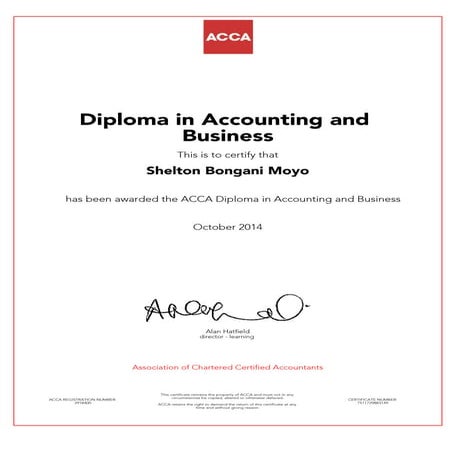 ACCA DIPLOMA CERTIFICATE | PDF