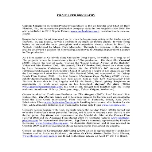 Filmmaker Biography Gerson 4-13-15 | PDF