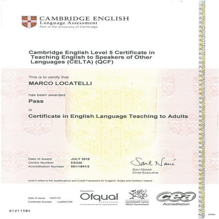 CELTA CERTIFICATE | PDF