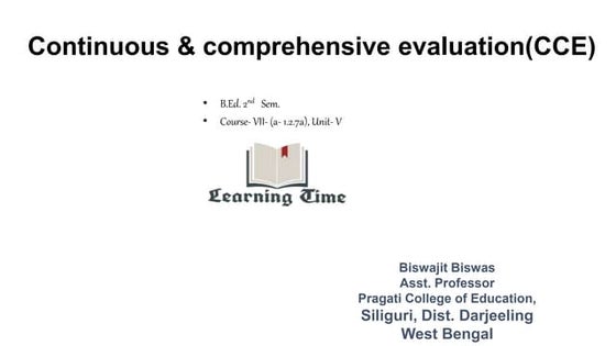 CONTINUOUS AND COMPREHENSIVE EVALUATION(CCE) | PPT
