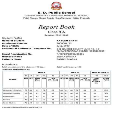 Cce report card_sample1 | PDF
