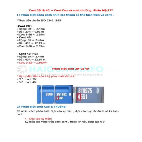 Cách đơn giản phân biệt cont 20' và cont 40' cont cao và cont thường | PDF