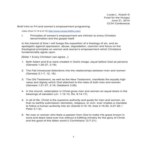 Ccih 2014-biblical-women-empowerment-lucas-koach-outline | PDF