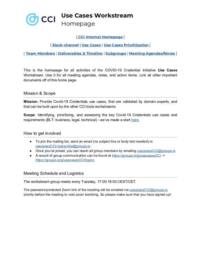 Cci use cases workstream