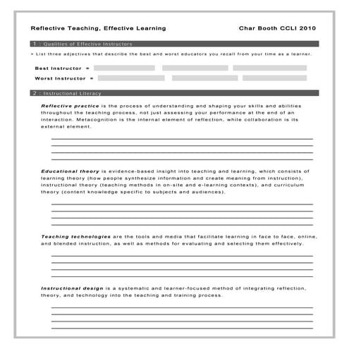 Reflective Teaching, Effective Learning Handout | PDF