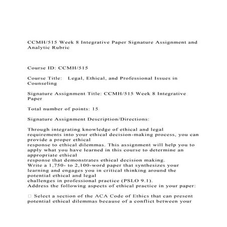 CCMH515 Week 8 Integrative Paper Signature Assignment and Ana.docx