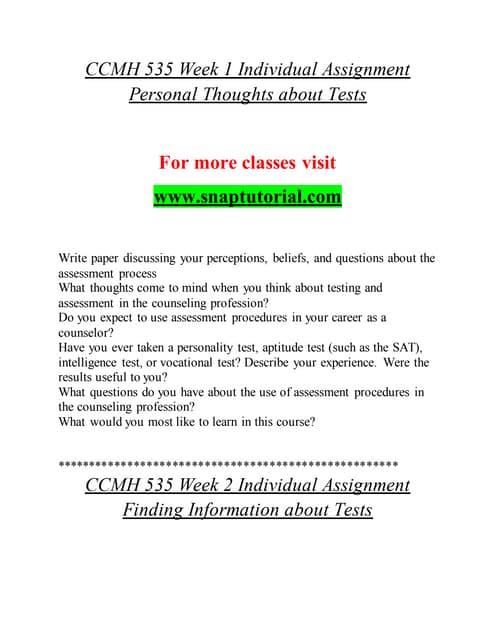 CCMH 535 Exceptional Education / snaptutorial.com