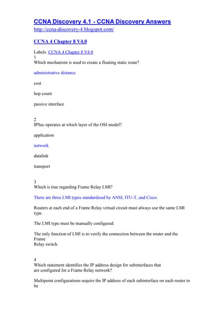 Ccna 4 Chapter 1 V4.0 Answers | PDF