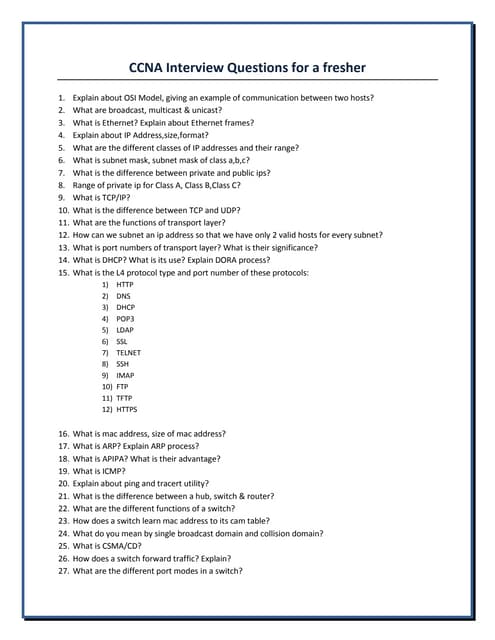 CCNA Interview Questions and Answer ppt - JavaTpoint | PPTX