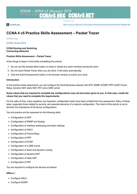 Ccna 4 V5practiceskillsassessmentpackettracer Pdf Computer Networking