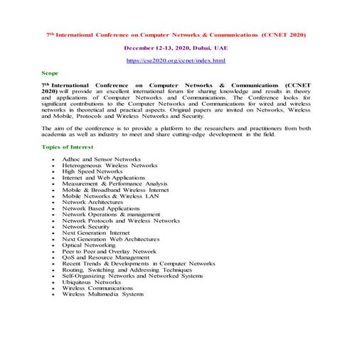 Call for papers - 7th International Conference on Computer Networks ...