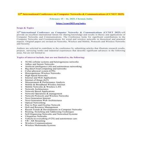 12th International Conference on Computer Networks & Communications ...