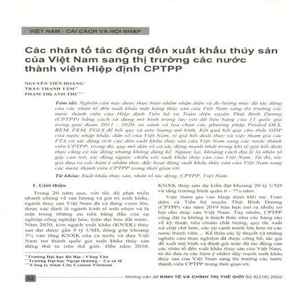 Các nhân tố tác động đến xuất khẩu thủy sản của Việt Nam sang thị trường các nước thành viên ...