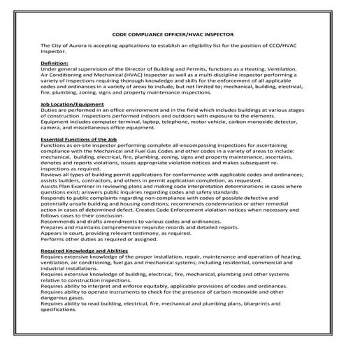 CODE COMPLIANCE OFFICER/HVAC INSPECTOR | PDF