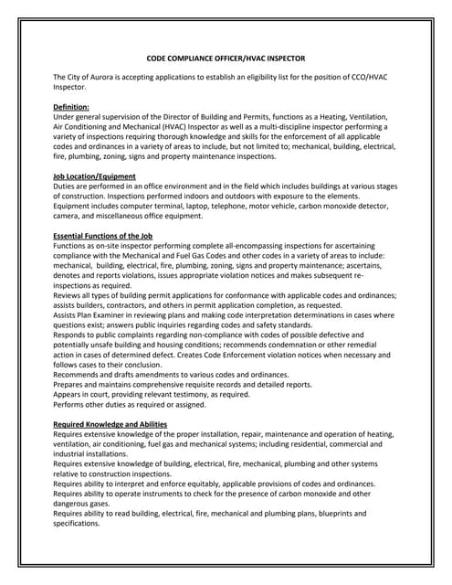 Aurora Compliance Officer Combination Inspector | PDF