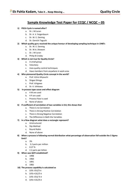 NCQC 2018 Knowledge Test _ Sample Paper 1 | PDF