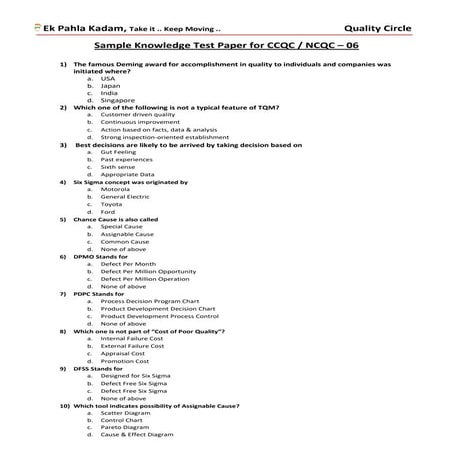 NCQC - Knowledge Test 06 | PDF