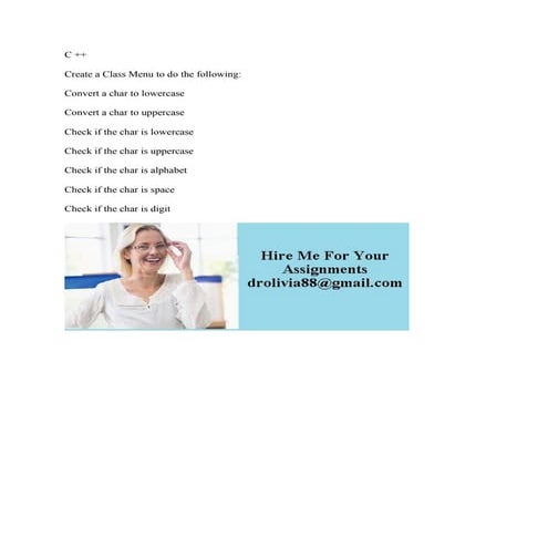 C ++ Create a Class Menu to do the following- Convert a char to lowerc.pdf | Programming ...