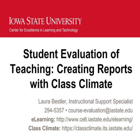 Student Evaluation of Teaching: Creating Reports with Class Climate | PPTX