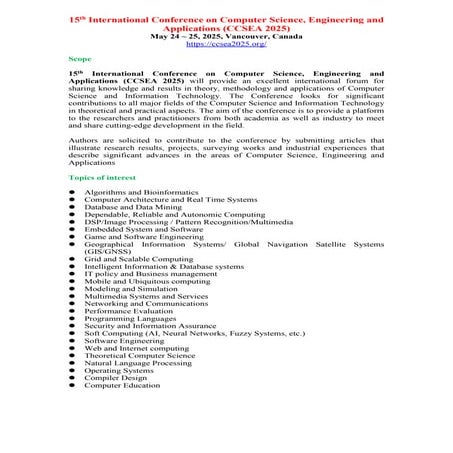 15th International Conference on Computer Science, Engineering and Applications (CCSEA 2025) | PDF