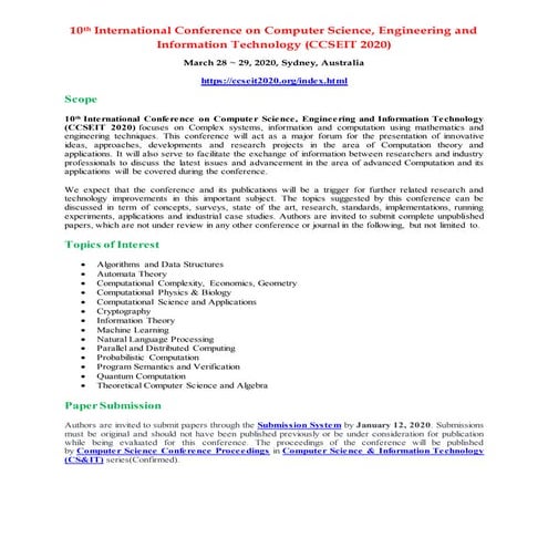 10th International Conference on Computer Science, Engineering and ...