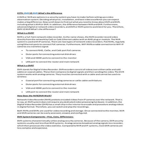 CCTV - DVR vs NVR - what’s the difference | PDF