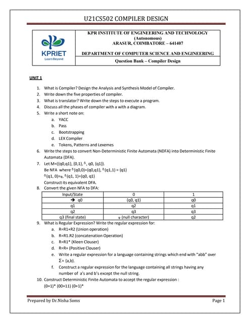Compiler Lesson Plan Pdf