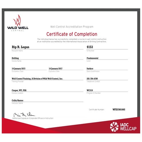 Wild Well Control Cert - Logan | PPT