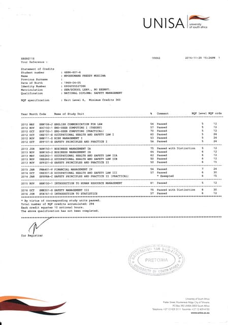 unisa academic record | PDF