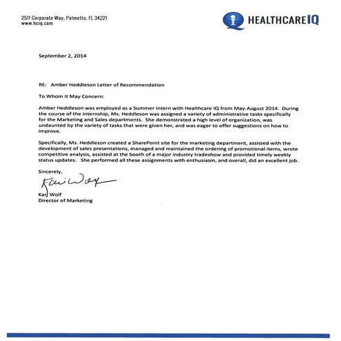 HCIQ Letter of Recommendation Heddleson | PDF