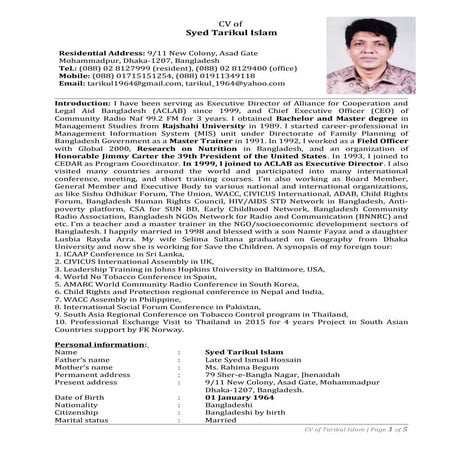 CV of Syed Tarikul Islam | DOC | Sexual Conditions | Sexual Health