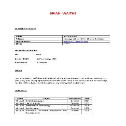 Brian Resume | DOCX | Careers