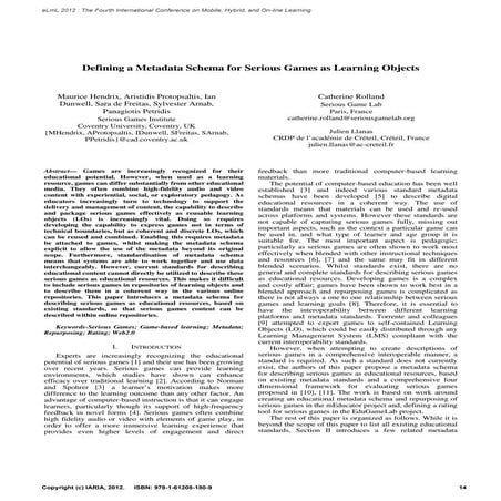 Definingametadataschemaforseriousg Pdf 