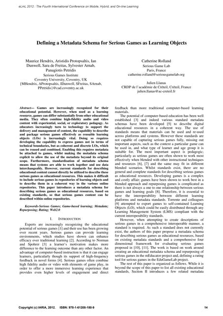 Definingametadataschemaforseriousg Pdf