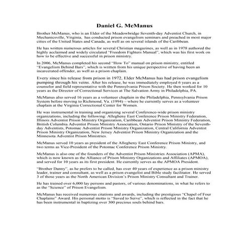 Bio of Daniel G. McManus | DOC