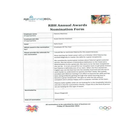 employee of the year nomination | DOCX