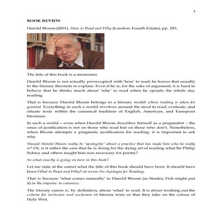 Harold Bloom on Reading | DOCX