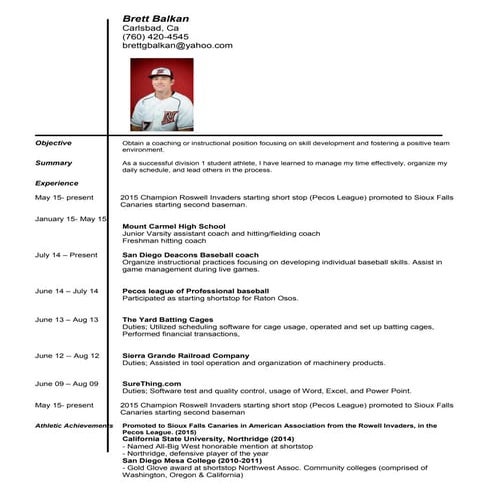 Brett coaching resume | DOC