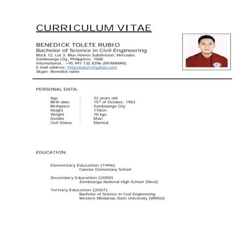 BENEDICK RUBIO RESUME | PDF