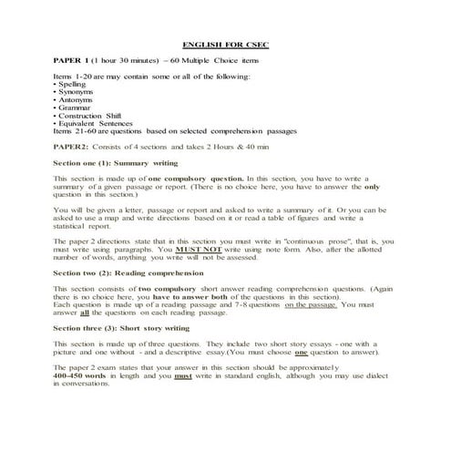 ENGLISH FOR CSEC | DOCX