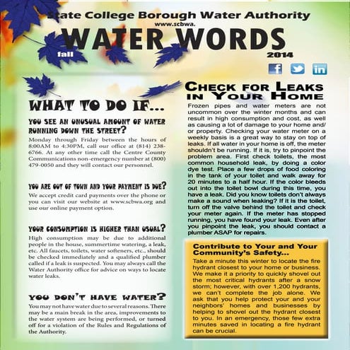 2014 fall newsletter | PDF | Water Services | Home Utilities