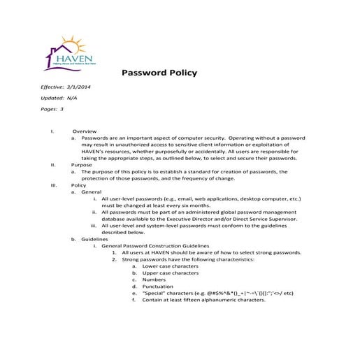 HAVEN Password Policy | PDF