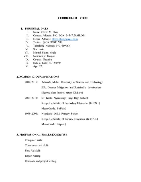 Curriculum Vitae Sample Format | PDF