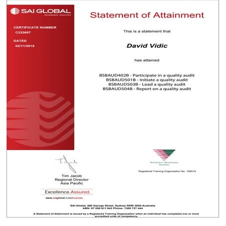 Statement of Attainment | PDF