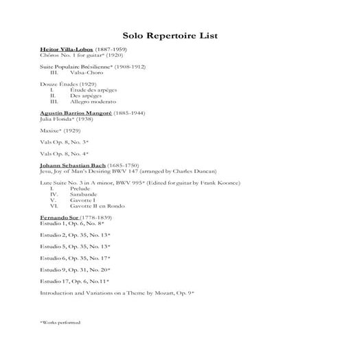 Solo Repertoire List | DOCX